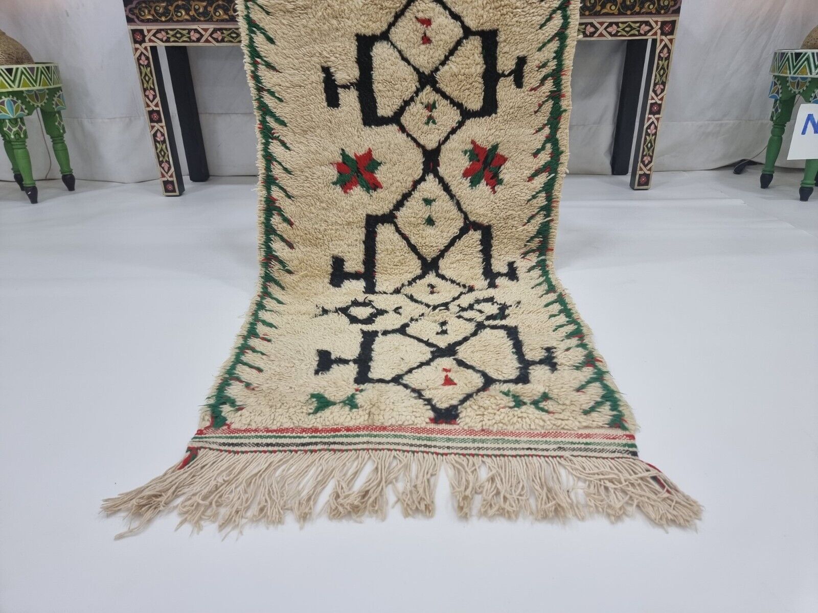 DARLA – Bohemian Beige Vintage Geometric 2’1”x5’5”Rug - Tribal Moroccan Rug